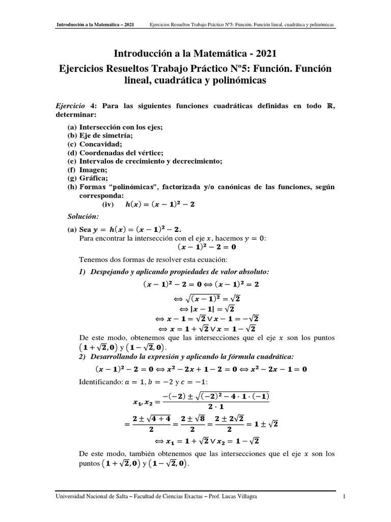 Ejercicios Resueltos TP5 LJV | Descargar gratis PDF | Ecuación cuadrática | Análisis matemático