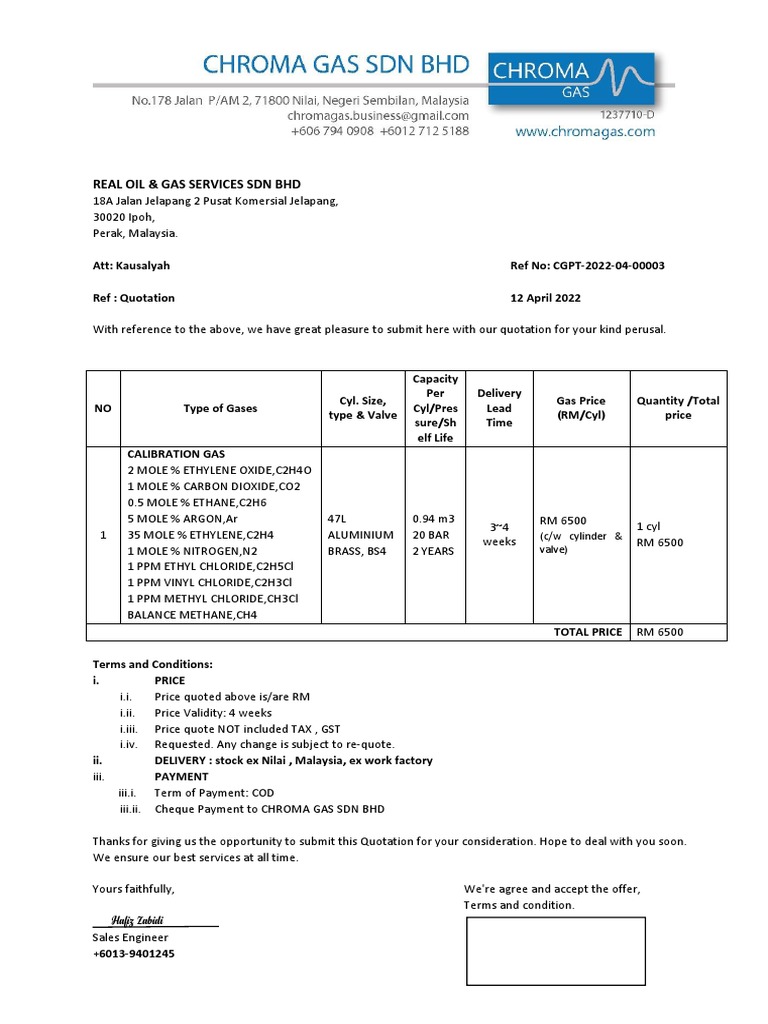 Oil & Gas Calibration Gas Quotation | PDF | Chemistry | Gases