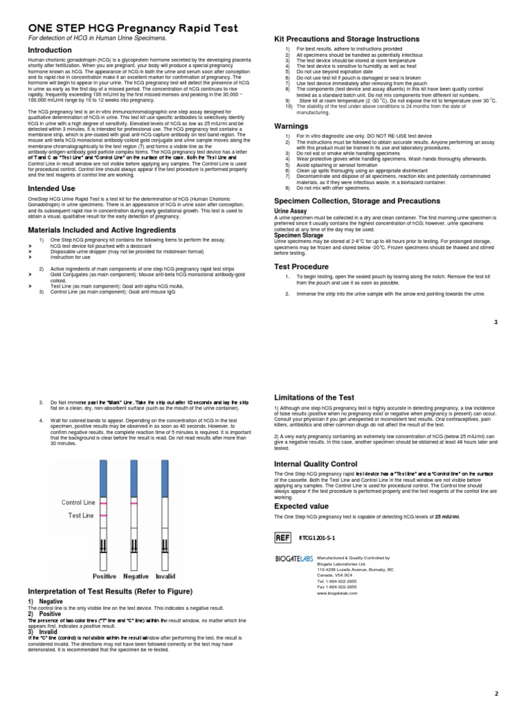 ONE STEP HCG Pregnancy Rapid Test: Kit Precautions and Storage ...