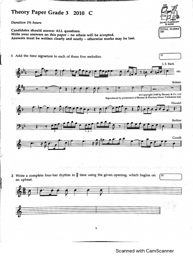 ABRSM THEORY Grade 3 (2010-C) | PDF