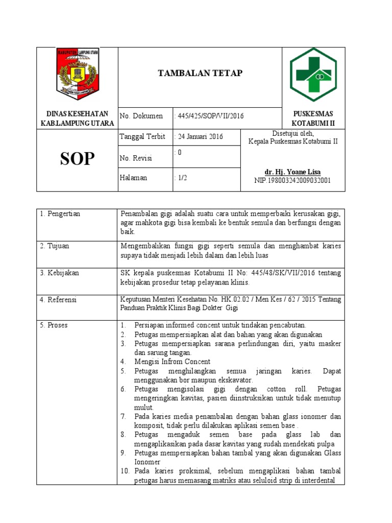 Sop Penambalan Tetap | PDF