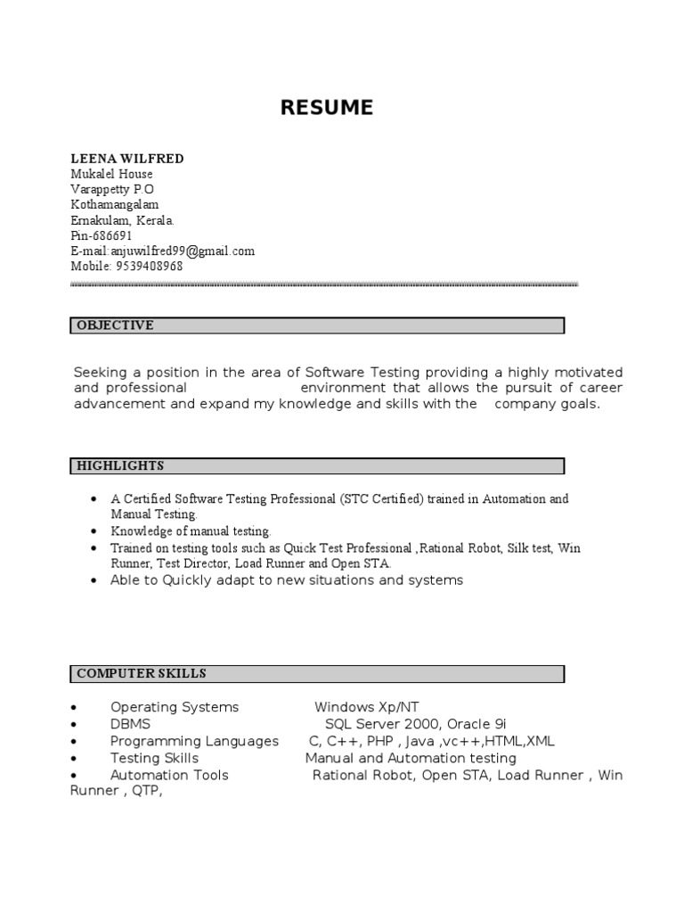 Leena Resume | PDF | Software Testing | Microsoft Access