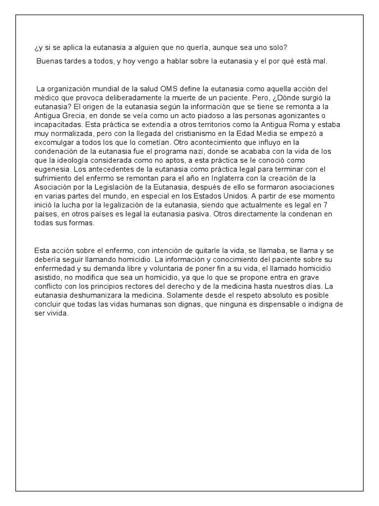 Debate en Contra de La Eutanasia | PDF