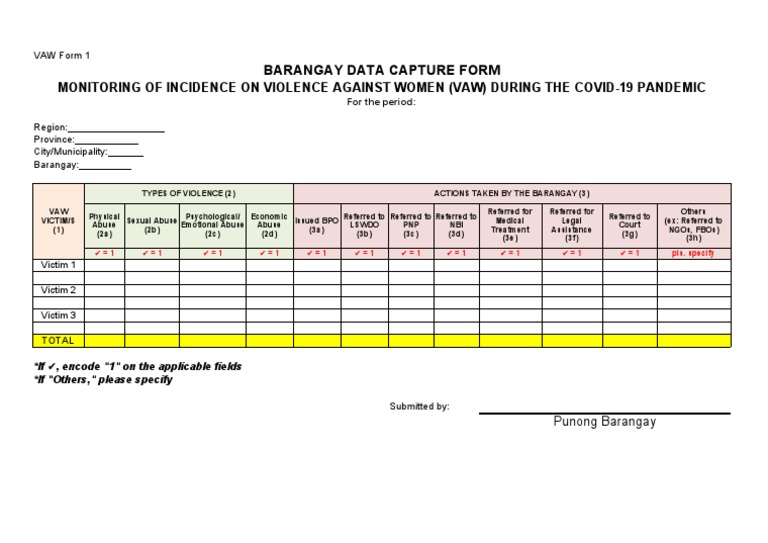 Barangay Data Capture Form: Monitoring of Incidence On Violence Against ...
