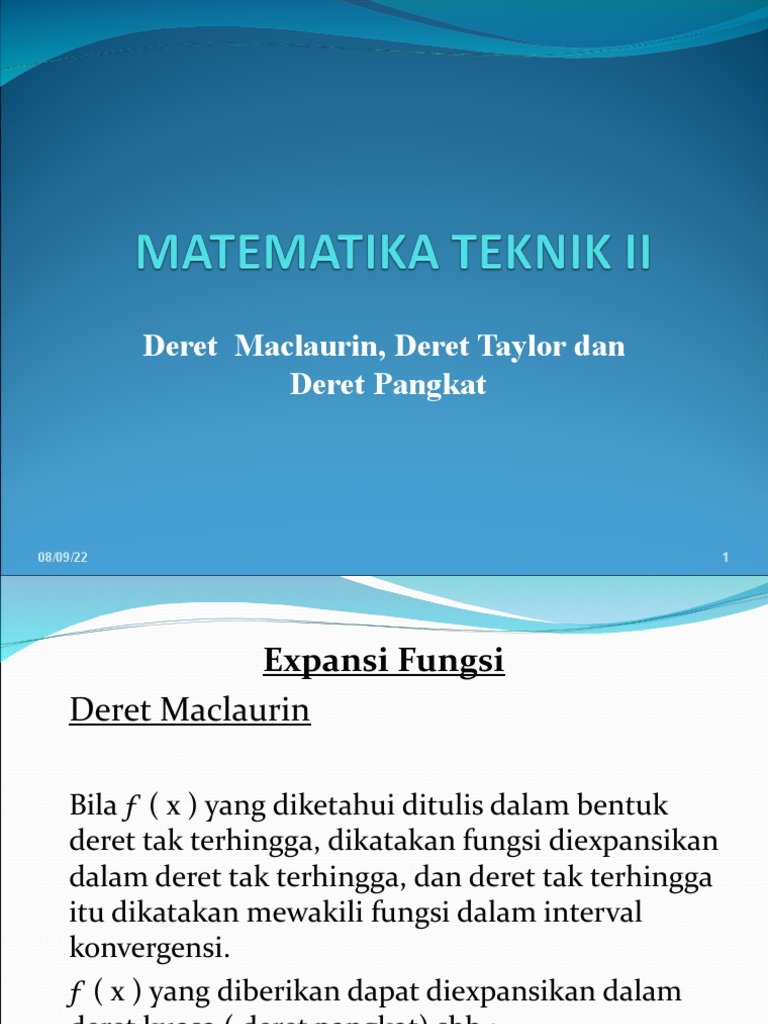 Deret Maclaurin, Deret Taylor Dan Deret Pangkat | PDF