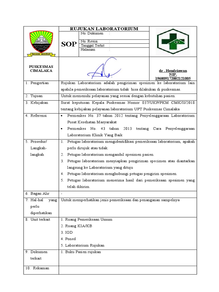 8.1.7.6 SOP Rujukan Laboratorium-1 | PDF
