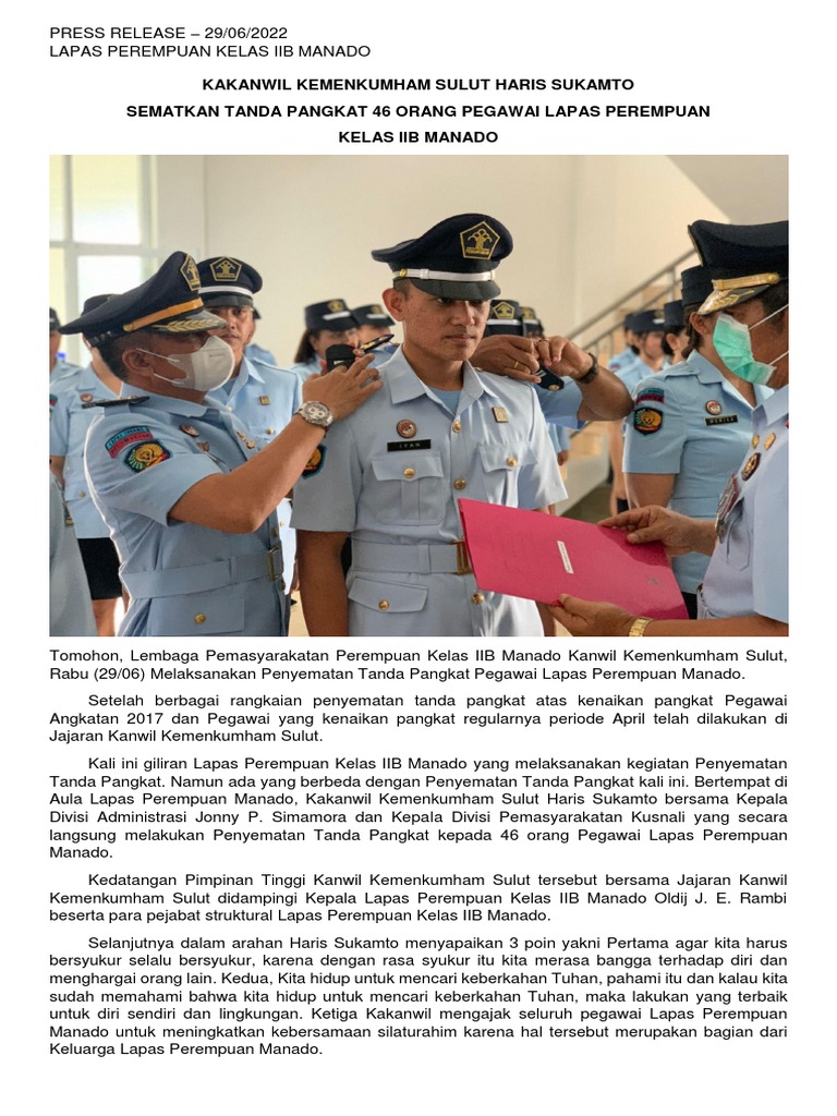 Press Release Kenaikan Pangkat - LPP Manado | PDF