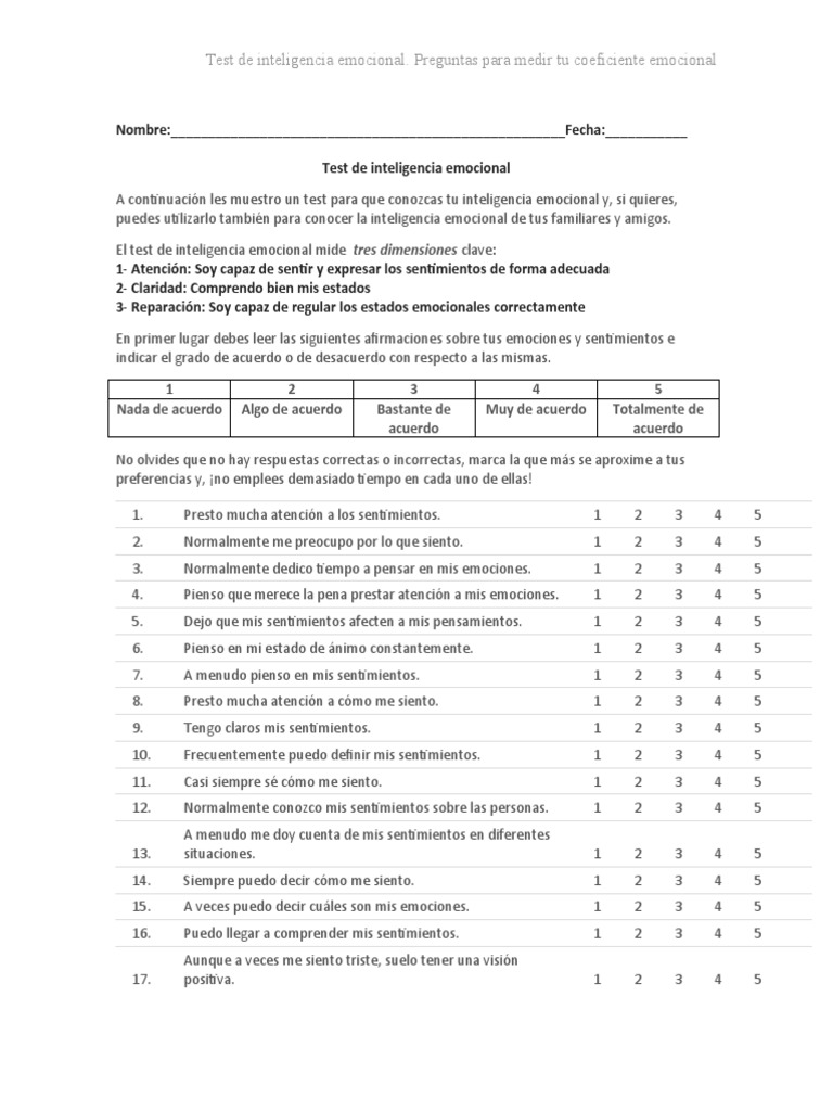 Test de Inteligencia Emocional | PDF | Inteligencia emocional | Las ...