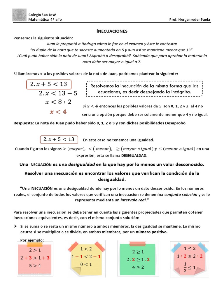 Teoría Inecuaciones 4to 2022 | PDF | Desigualdad (Matemáticas) | Intervalo (Matemáticas)