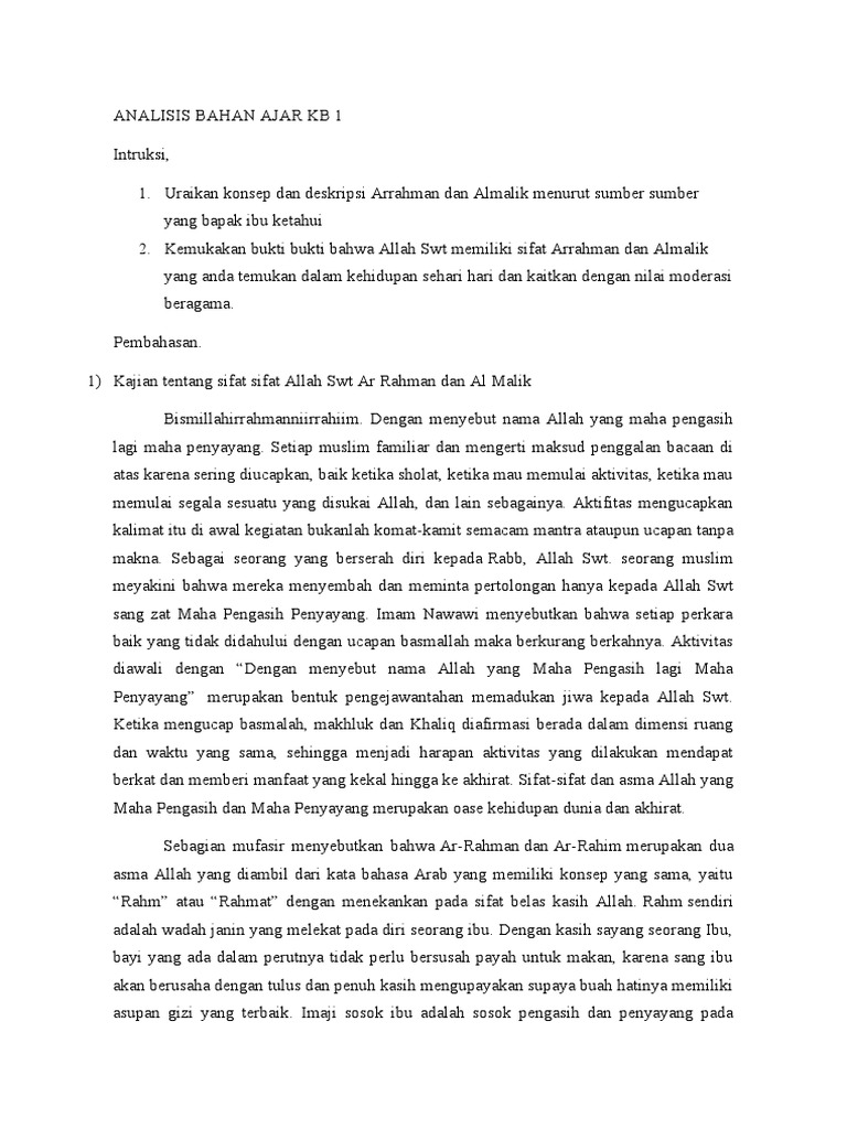 Analisis Bahan Ajar KB 1 | PDF