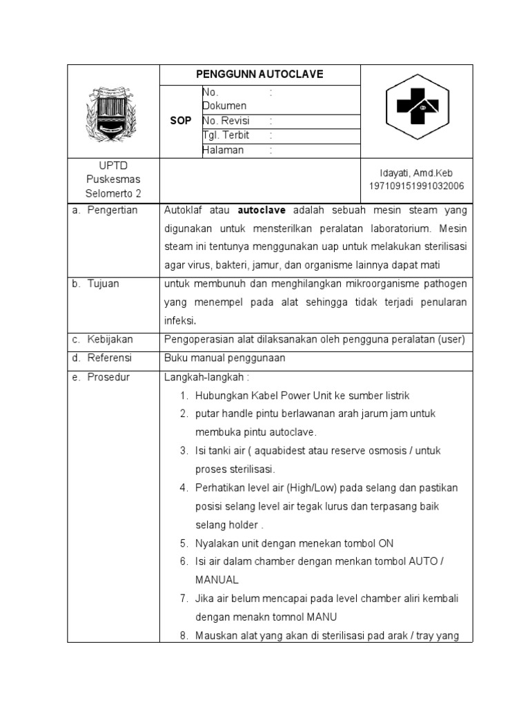 Sop Autoclave | PDF