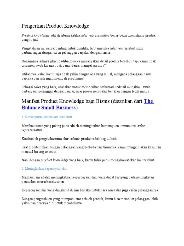 Catatan Product Knowledge | PDF