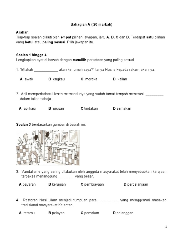 Soalan Bahasa Melayu Tingkatan 1 PAT | PDF