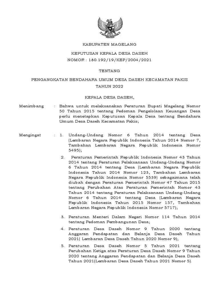 SK Bendahara Desa 2022 | PDF