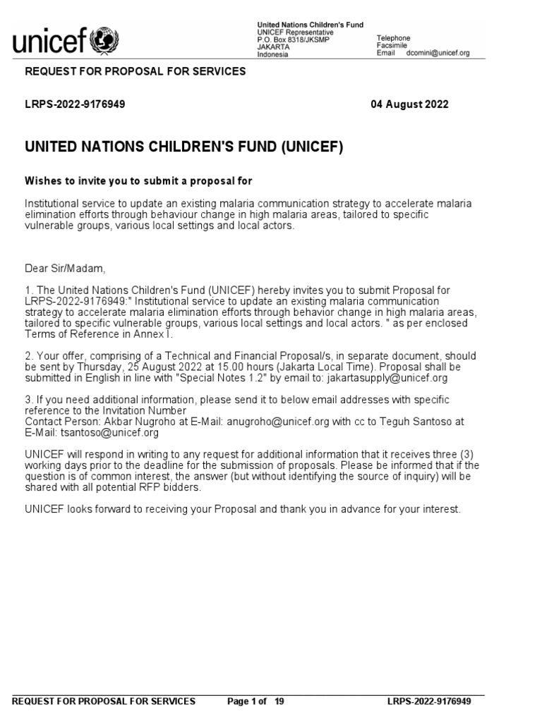 United Nations Children'S Fund (Unicef) | PDF | Request For Proposal ...