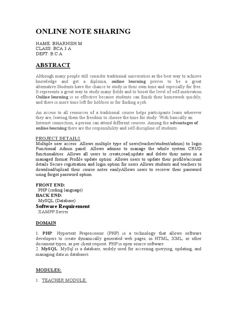 Online Note Sharing | PDF | Php | Educational Technology