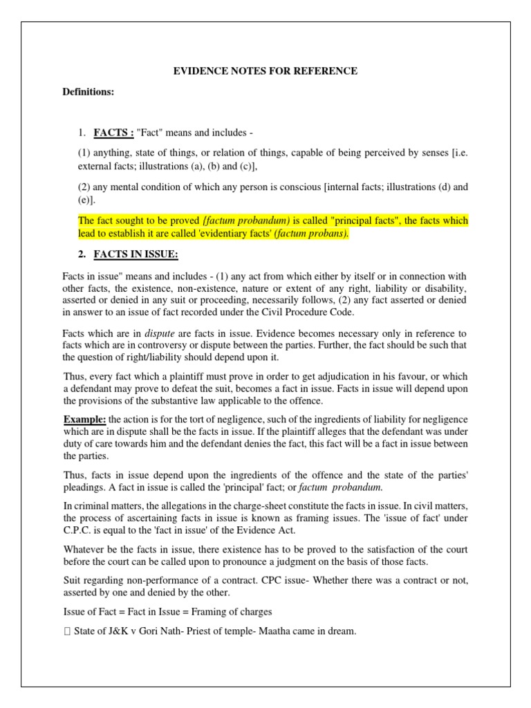 Evidence Notes | PDF | Evidence (Law) | Burden Of Proof (Law)