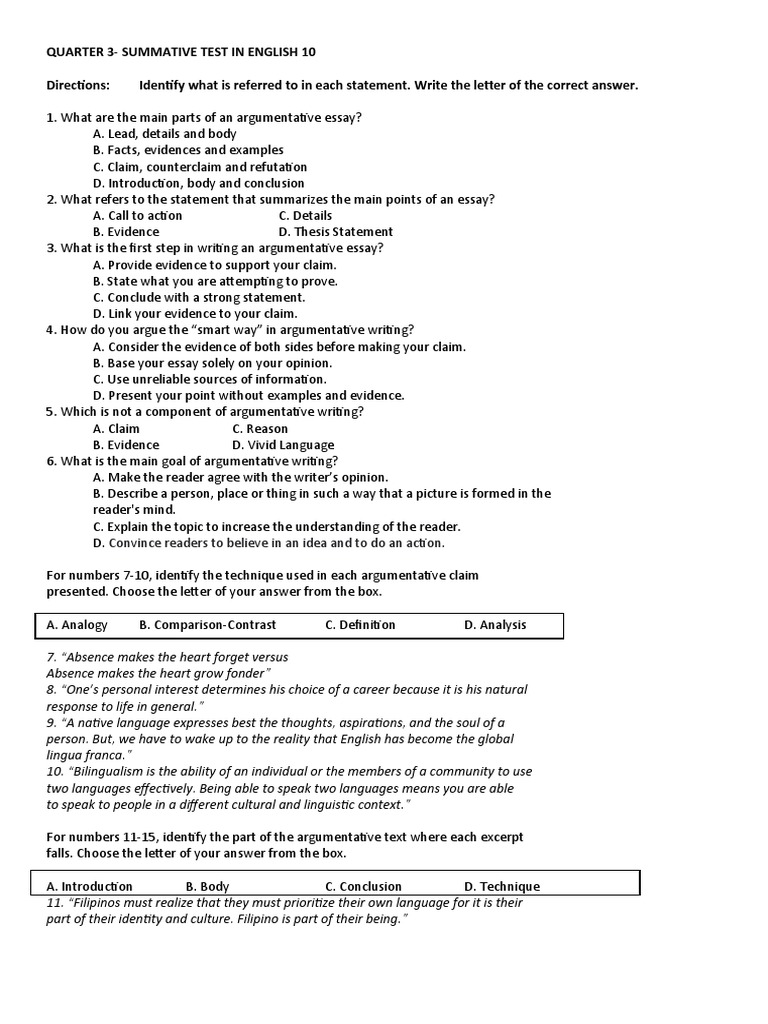 Quarter 3-Summative Test in English 10 Directions: Identify What Is ...