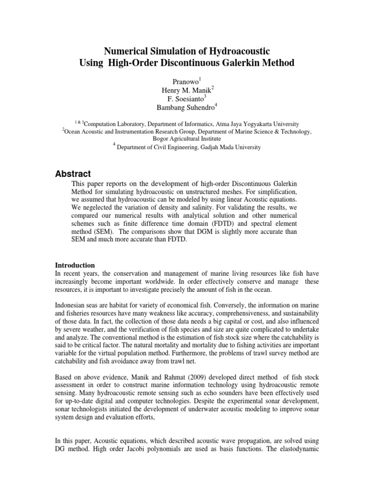 Numerical Simulation of Hydroacoustic - 1 | PDF | Finite Element Method | Computational Fluid ...