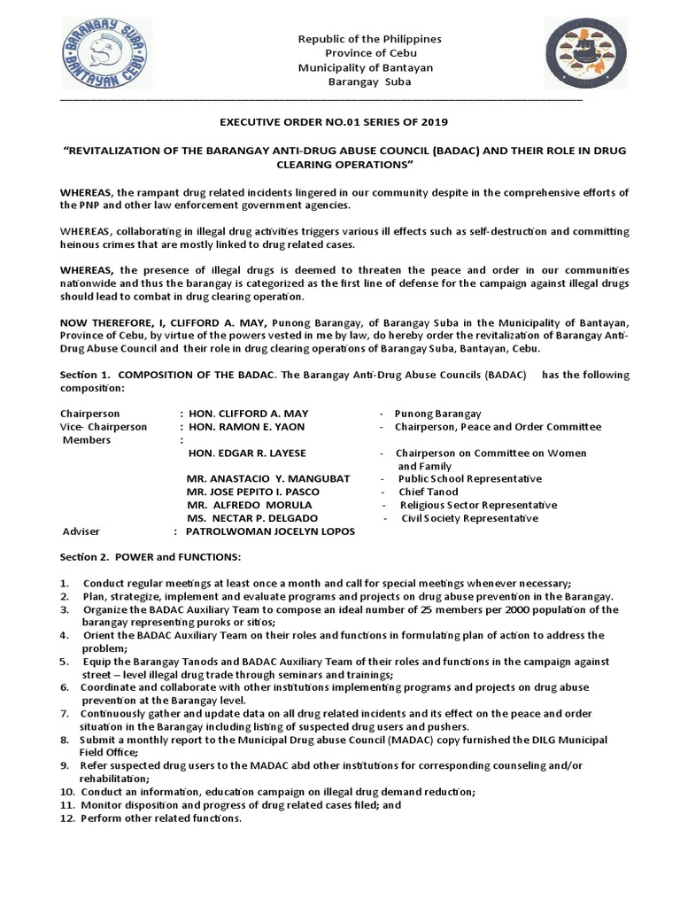 Executive Order No.01 Series of 2019 "Revitalization of The Barangay ...