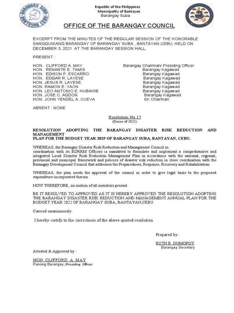 BDRRM Resolution 2019 | PDF | Government