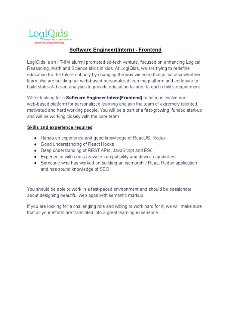 Software Engineer Intern - Frontend | PDF