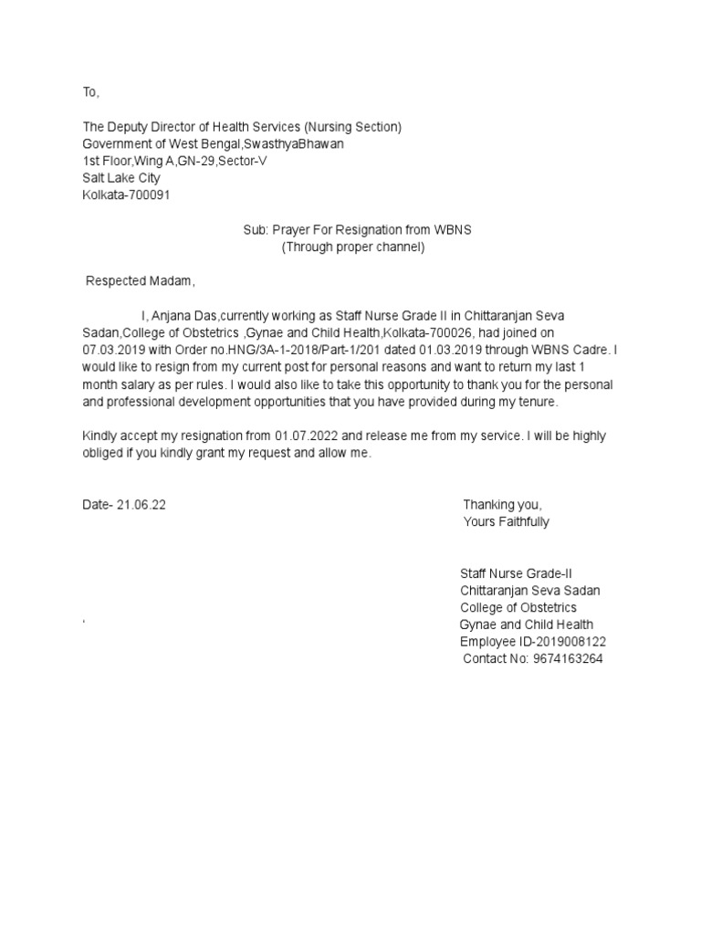 Resignation Letter From Wbns-2 | PDF