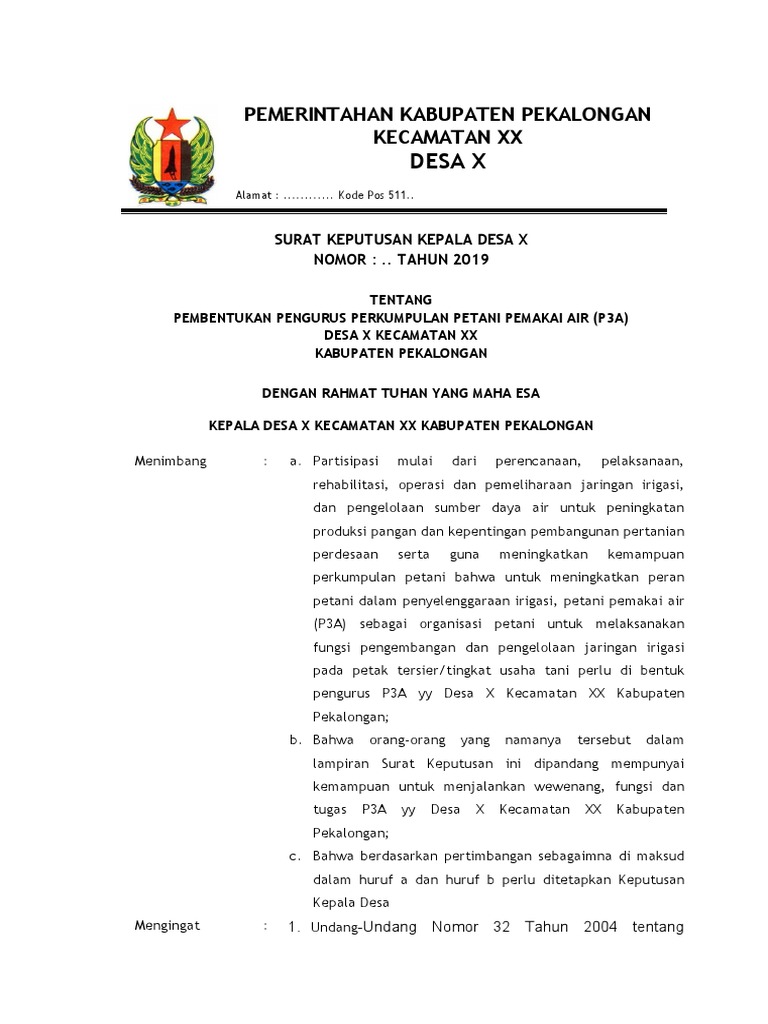 SK Kepala Desa (Pembentukan P3A) .Rev.1 | PDF