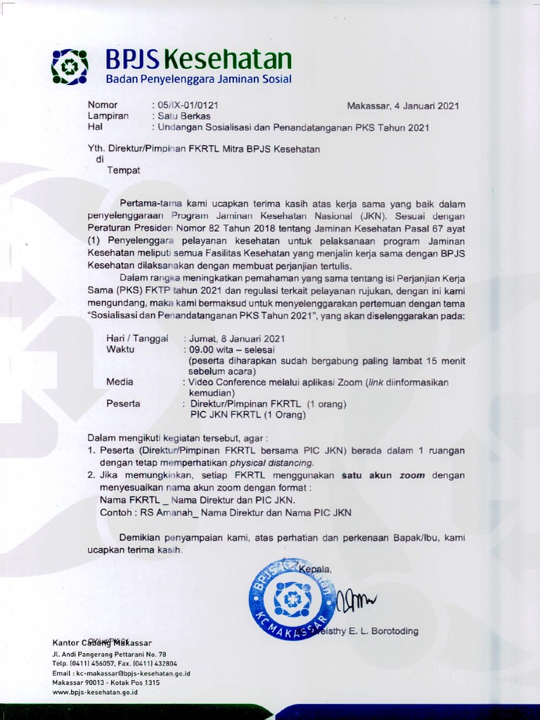 05 Undangan Sosialisasi Penandatangan PKS Tahun 2021 Jumat | PDF