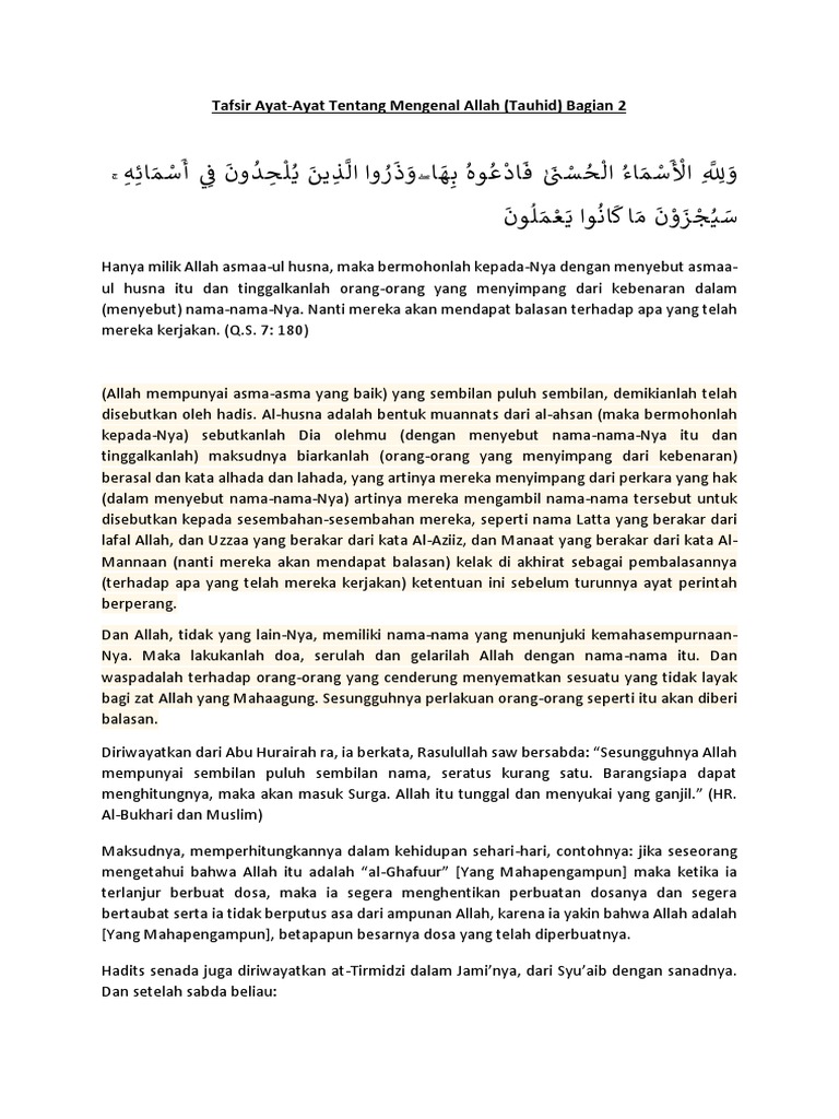 Tafsir Ayat-Ayat Tentang Mengenal Allah (Tauhid) Bagian 2 | PDF