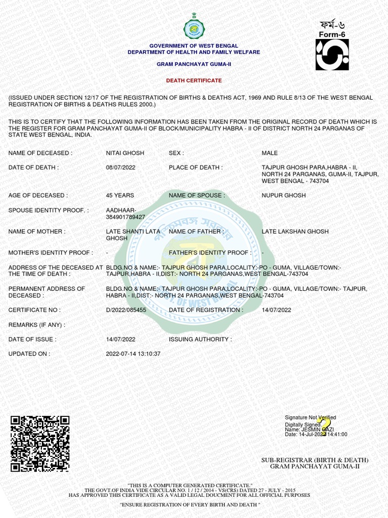 Form-6: Government of West Bengal Department of Health and Family ...