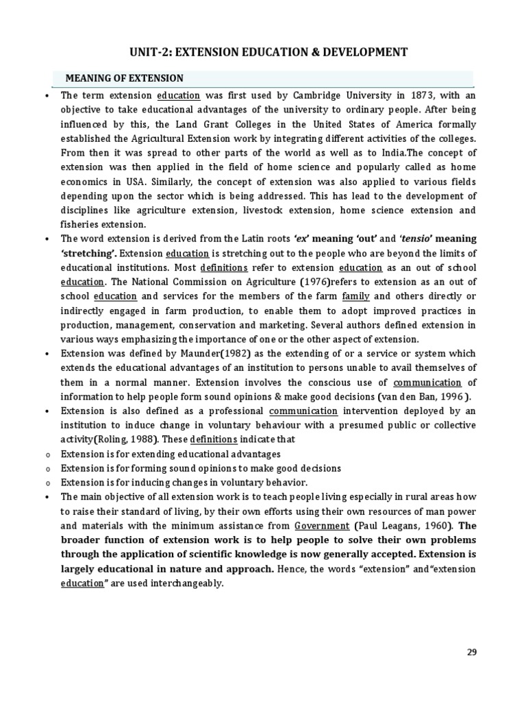 Unit 2 Extension Education and Development | PDF | Leadership | Learning