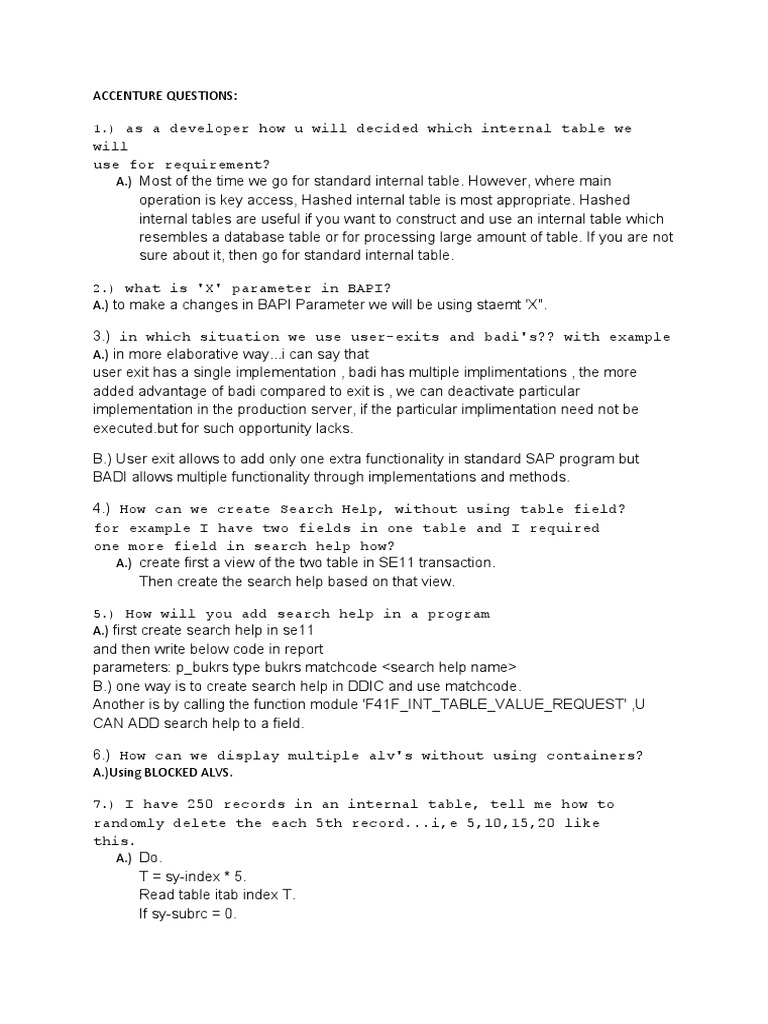 Accenture Questions | PDF | Subroutine | Database Index
