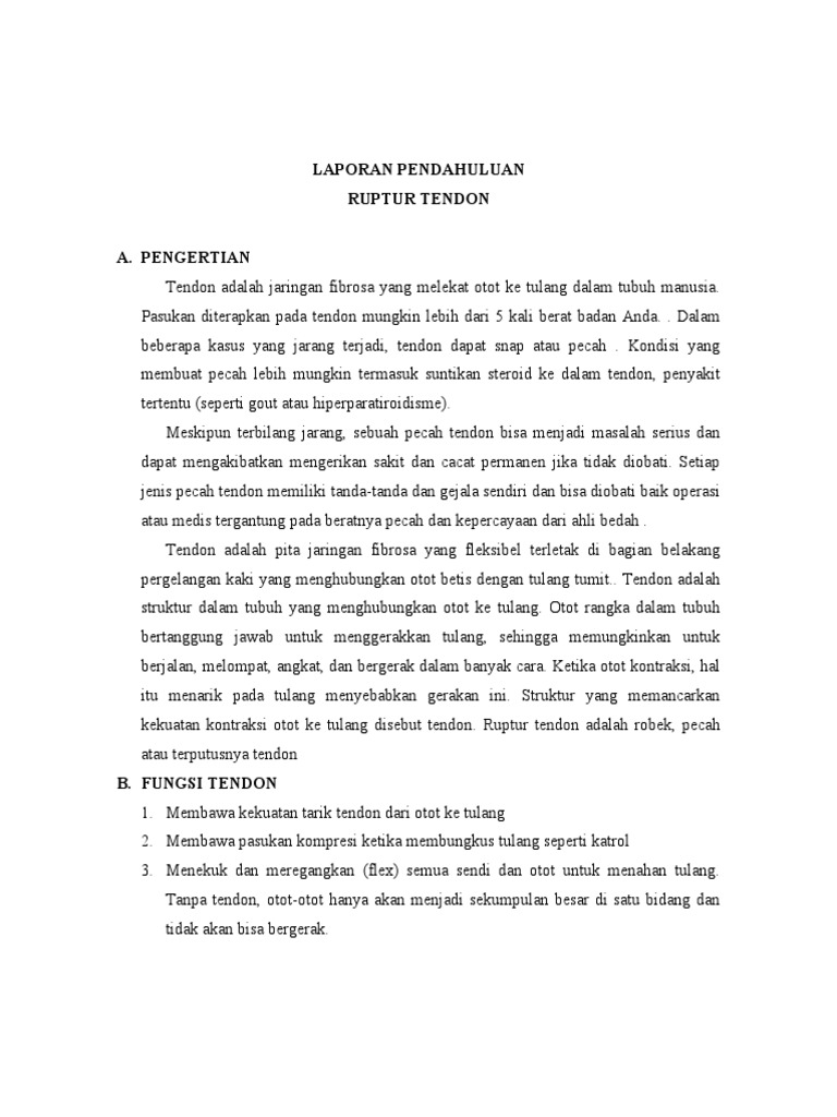 Laporan Pendahuluan Ruptur Tendon | PDF