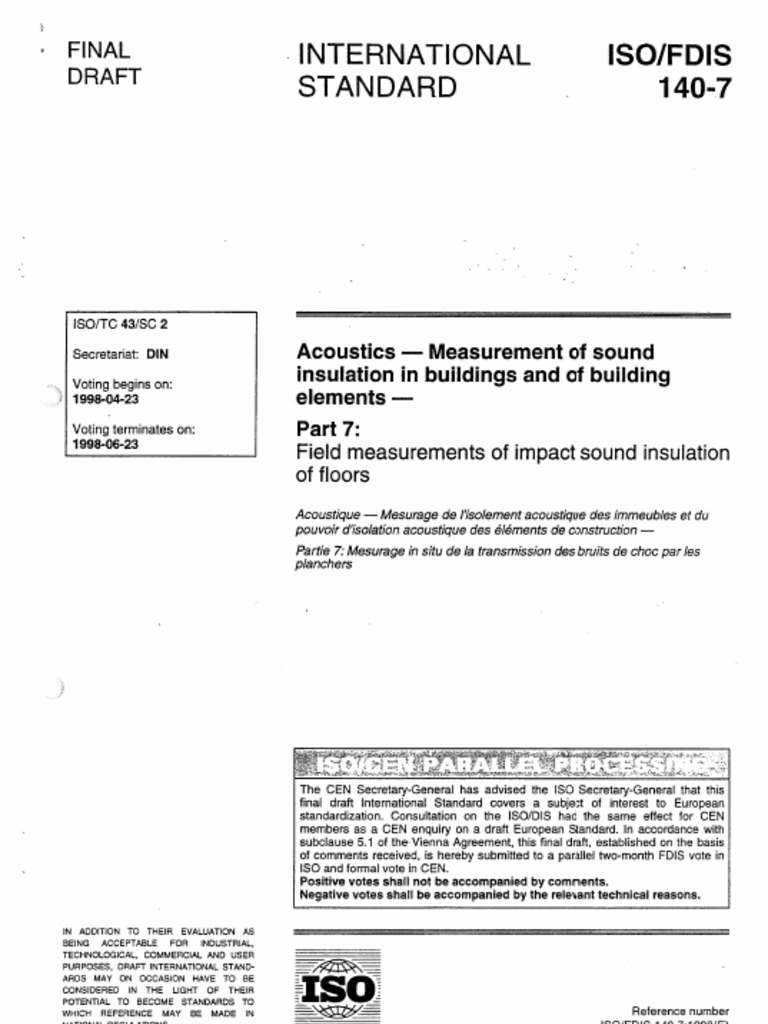 ISO 140 - 7 (1998) Field Measurements of Impact Sound | PDF