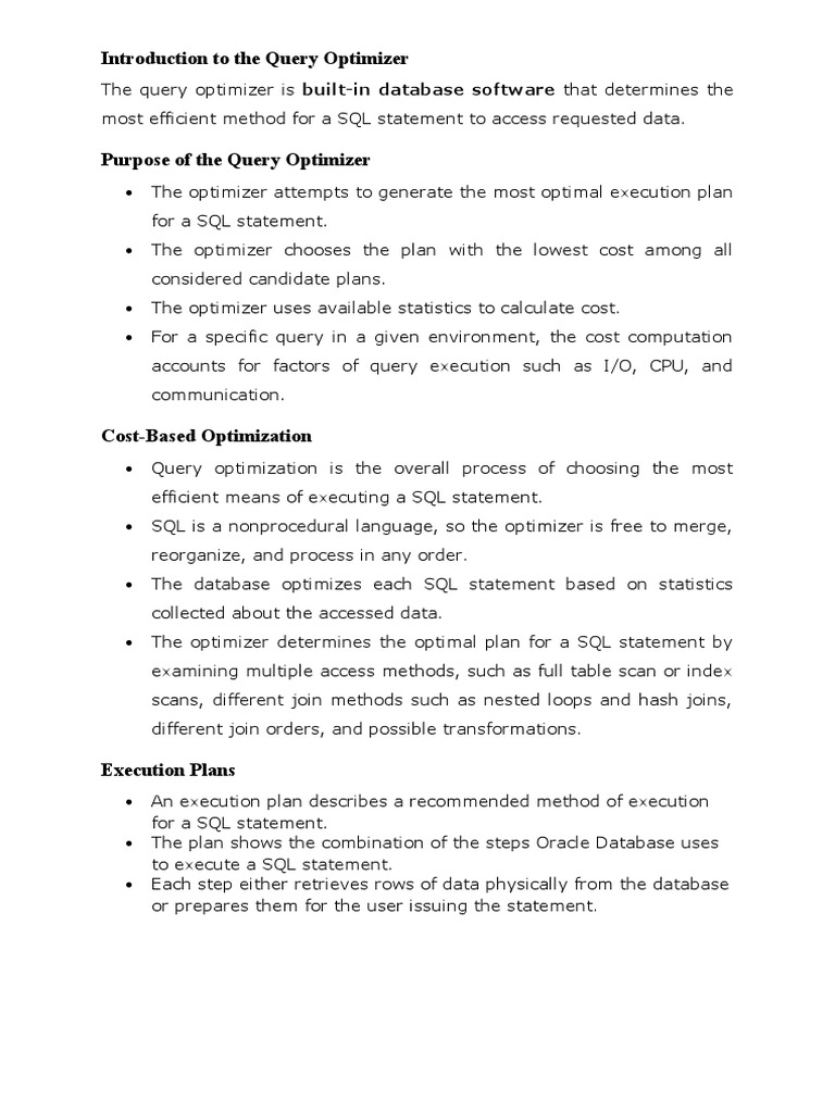 Overview of Query Optimization in Oracle | Download Free PDF ...
