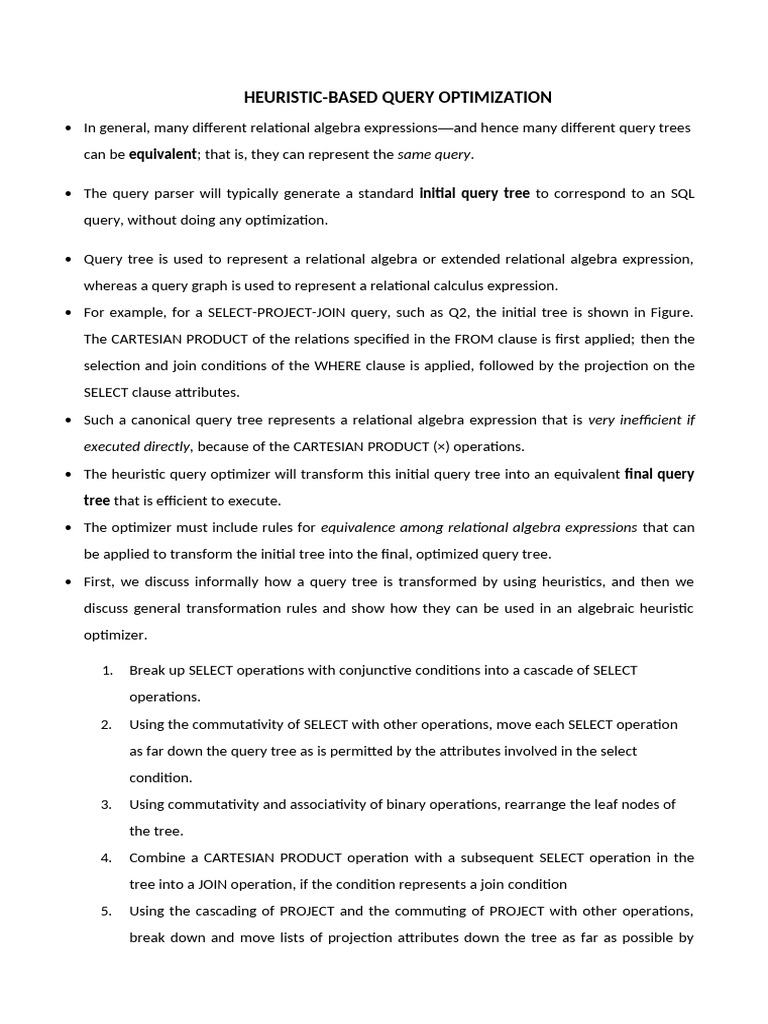 Heuristic-Based Query Optimization | PDF | Relational Model | Databases