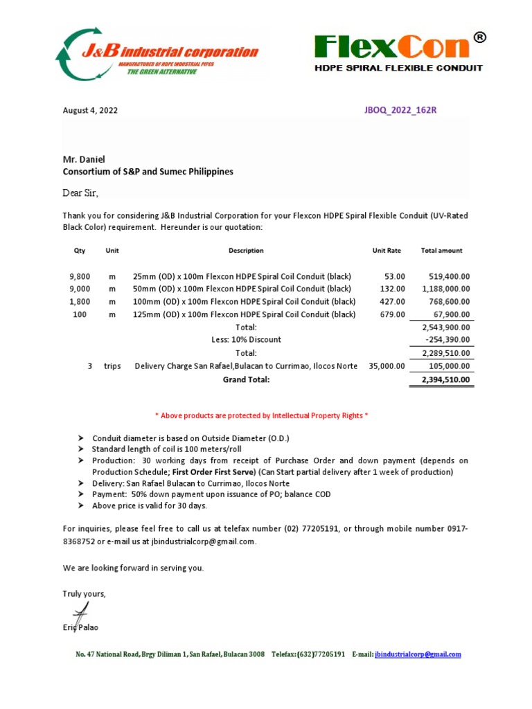 Mr. Daniel Consortium of S&P and Sumec Philippines Dear Sir | PDF ...