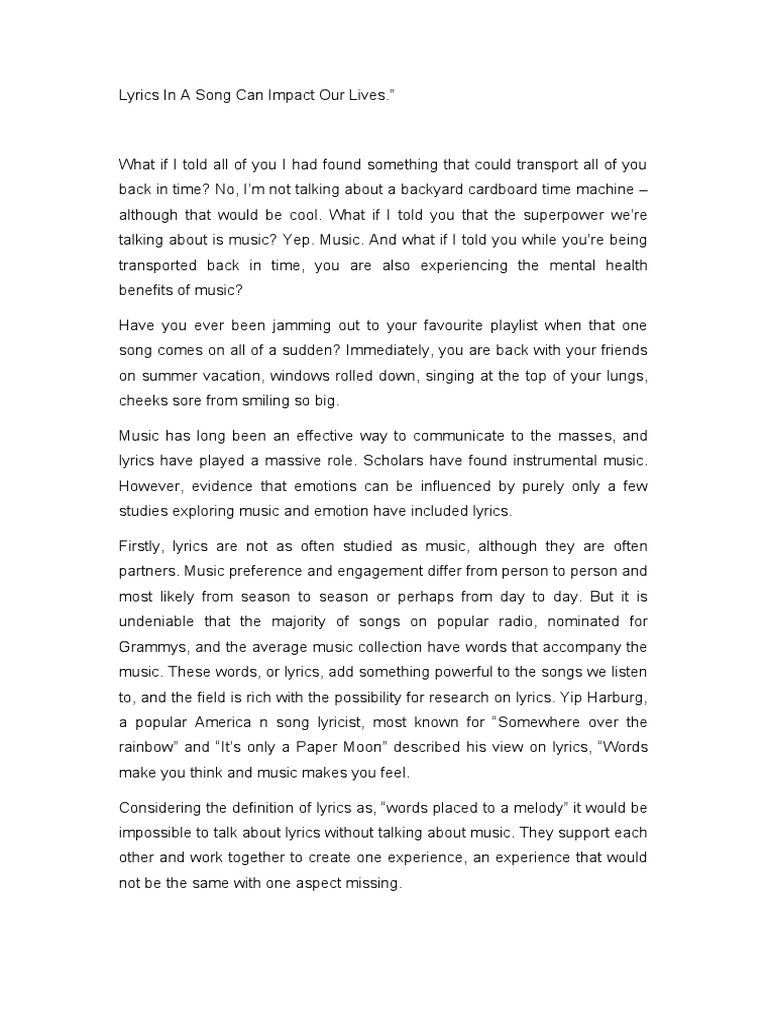 Lyrics in A Song Can Impact Our Lives | PDF | Memory | Pain