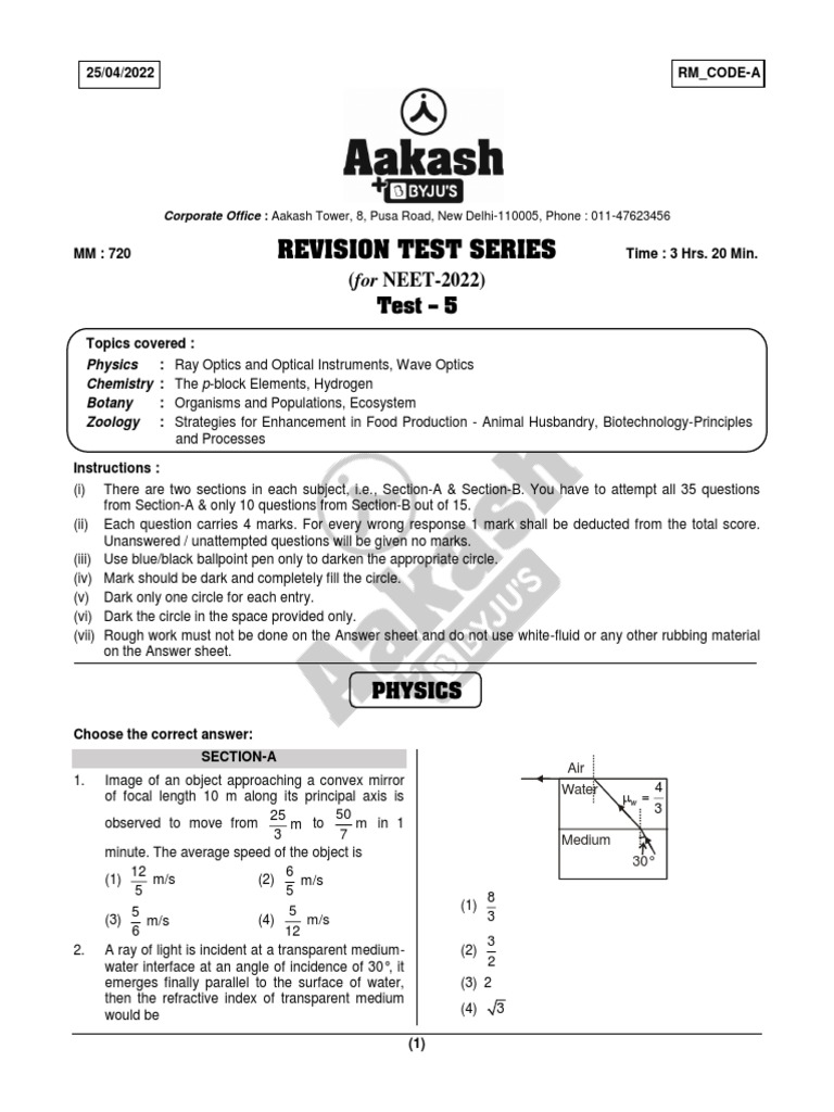 Aakash Revision Test 05 | Download Free PDF | Atomic | Chemistry