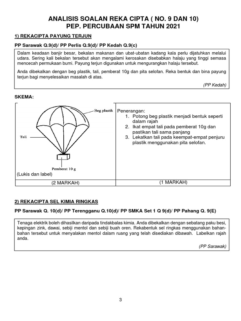 Analisis Soalan Reka Cipta Pep. Perc. SPM 2021 | PDF