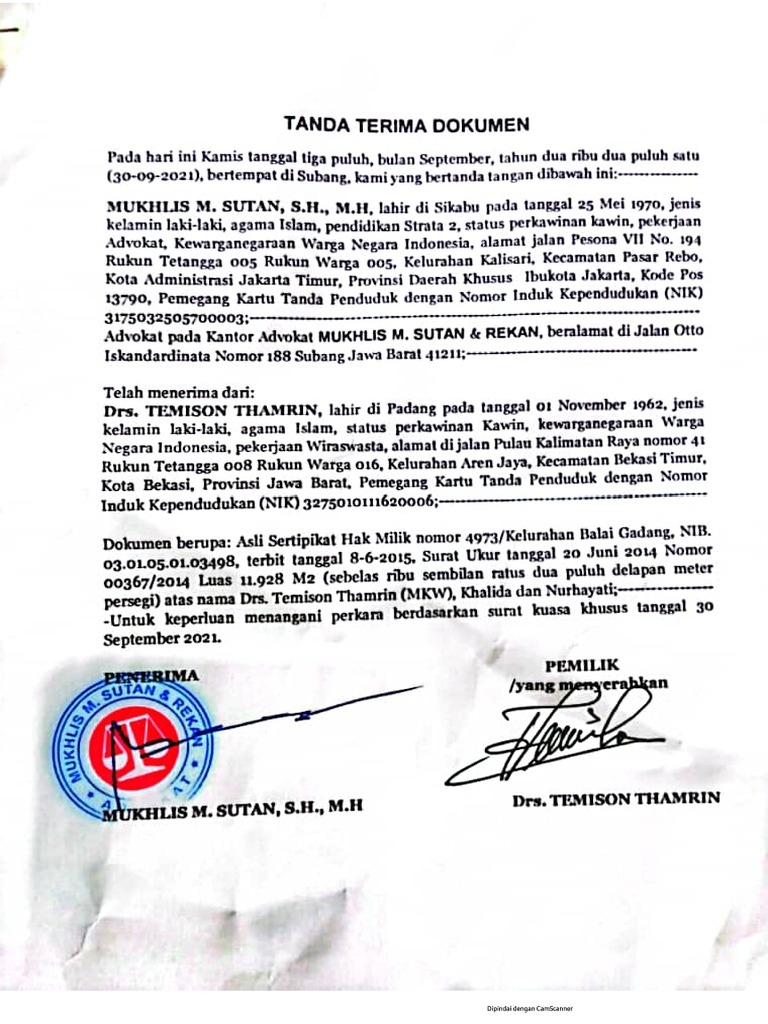 Tanda Terima Dok. SHM | PDF