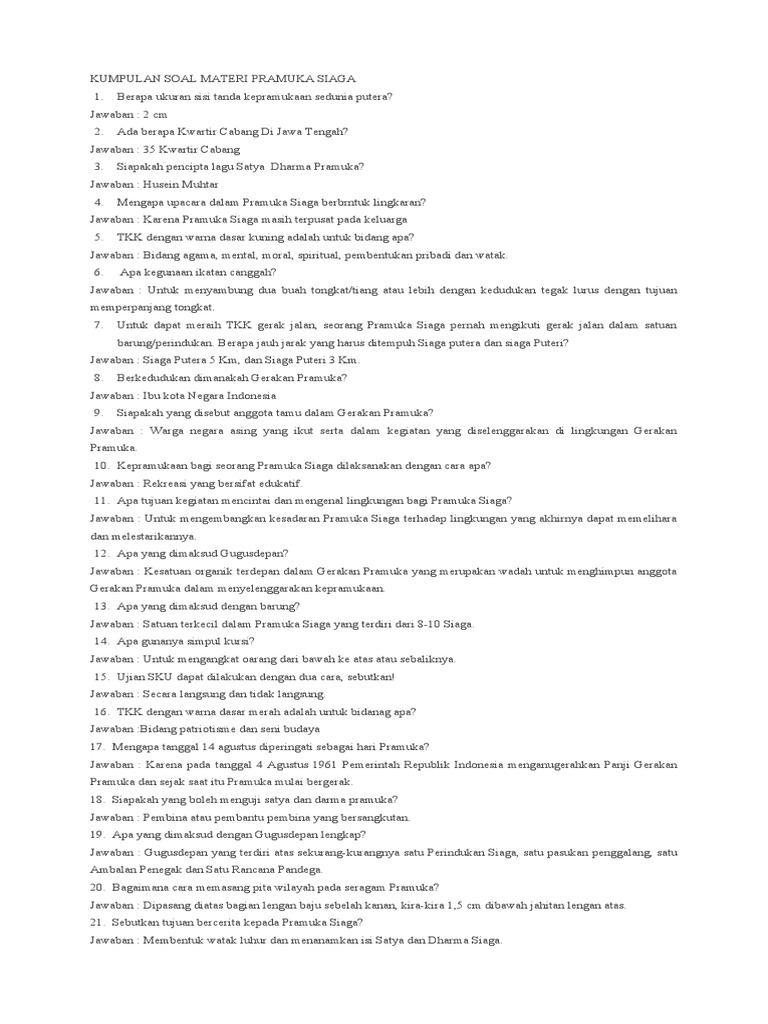Kumpulan Soal Materi Pramuka Siaga | PDF | Kesehatan Holistik | Agama ...