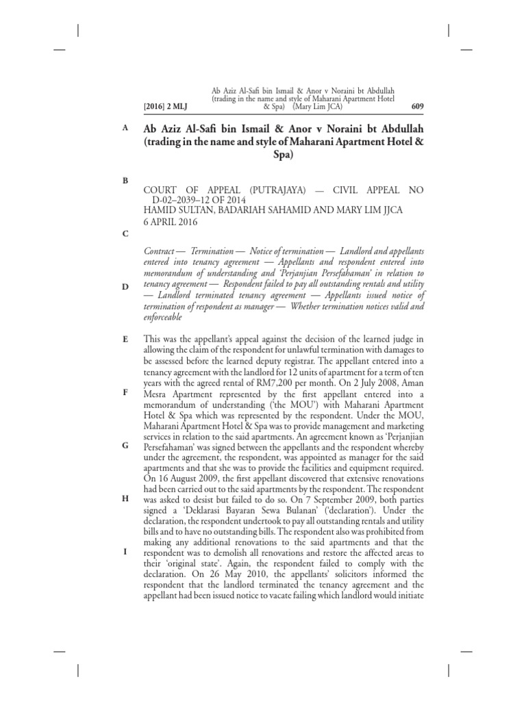 Ab Aziz Al-Safi Bin Ismail & Anor V Noraini BT Abdullah (Trading in The ...