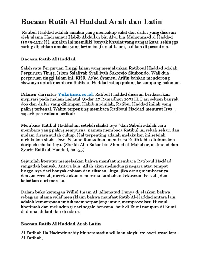 Bacaan Ratib Al Haddad Arab Dan Latin | PDF