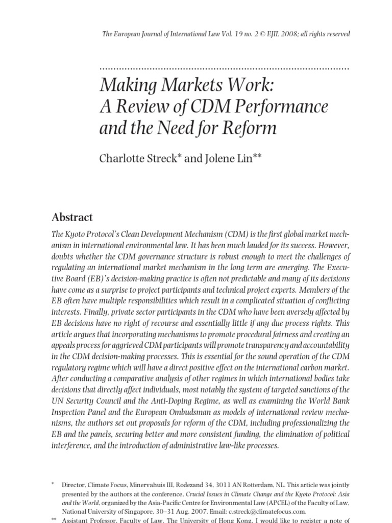 Making Markets Work: A Review of CDM Performance and The Need For ...