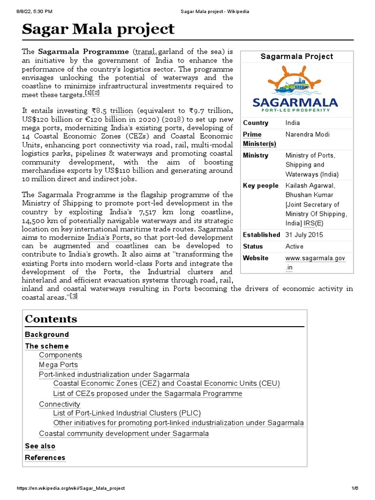 Sagar Mala Project - Wikipedia | PDF | Economy Of India | Transport