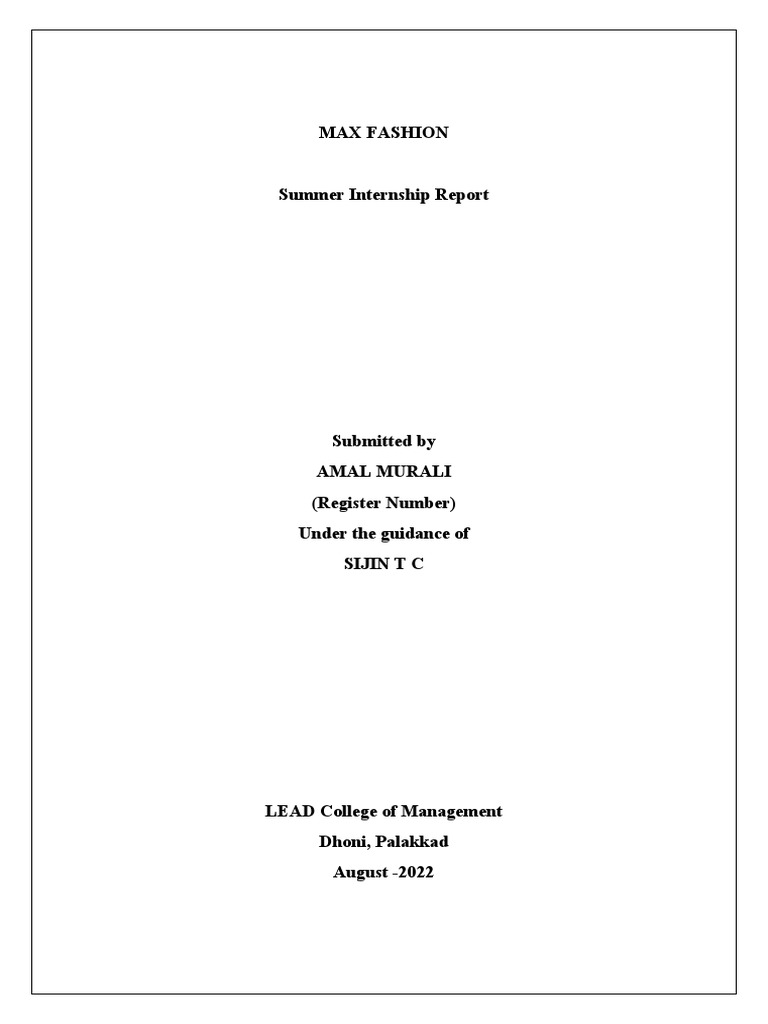 Max Fashion Summer Internship Report | PDF | Retail | Swot Analysis