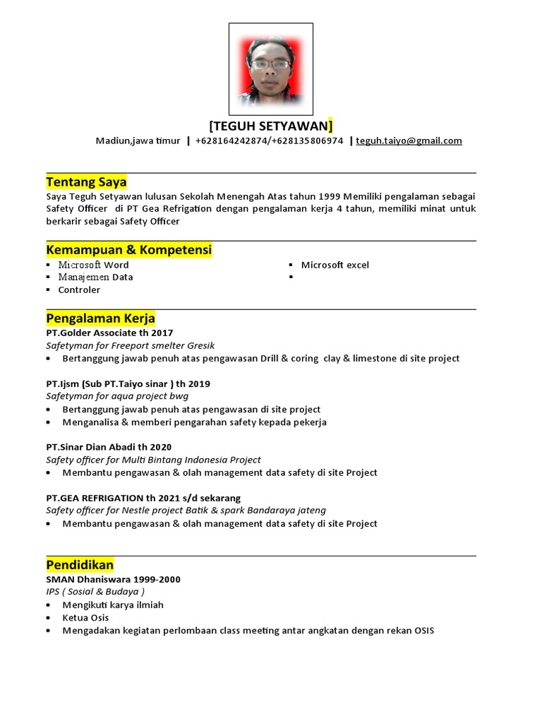 CV Teguh Setyawan | PDF