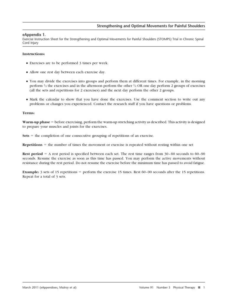 Paraplegic SHLD Therex Instructions (STOMPS) - Part 1 | PDF ...